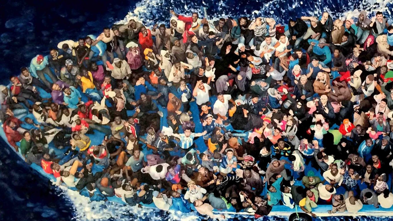 Painting of refugees at sea wins art prize - The Irish News