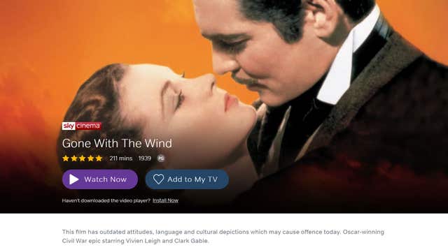 Sky Cinema adds warning about ‘outdated attitudes and language’ to ...