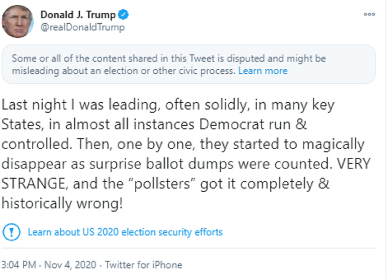 Trump’s ‘election fraud’ tweets prompt fresh warnings from Twitter ...