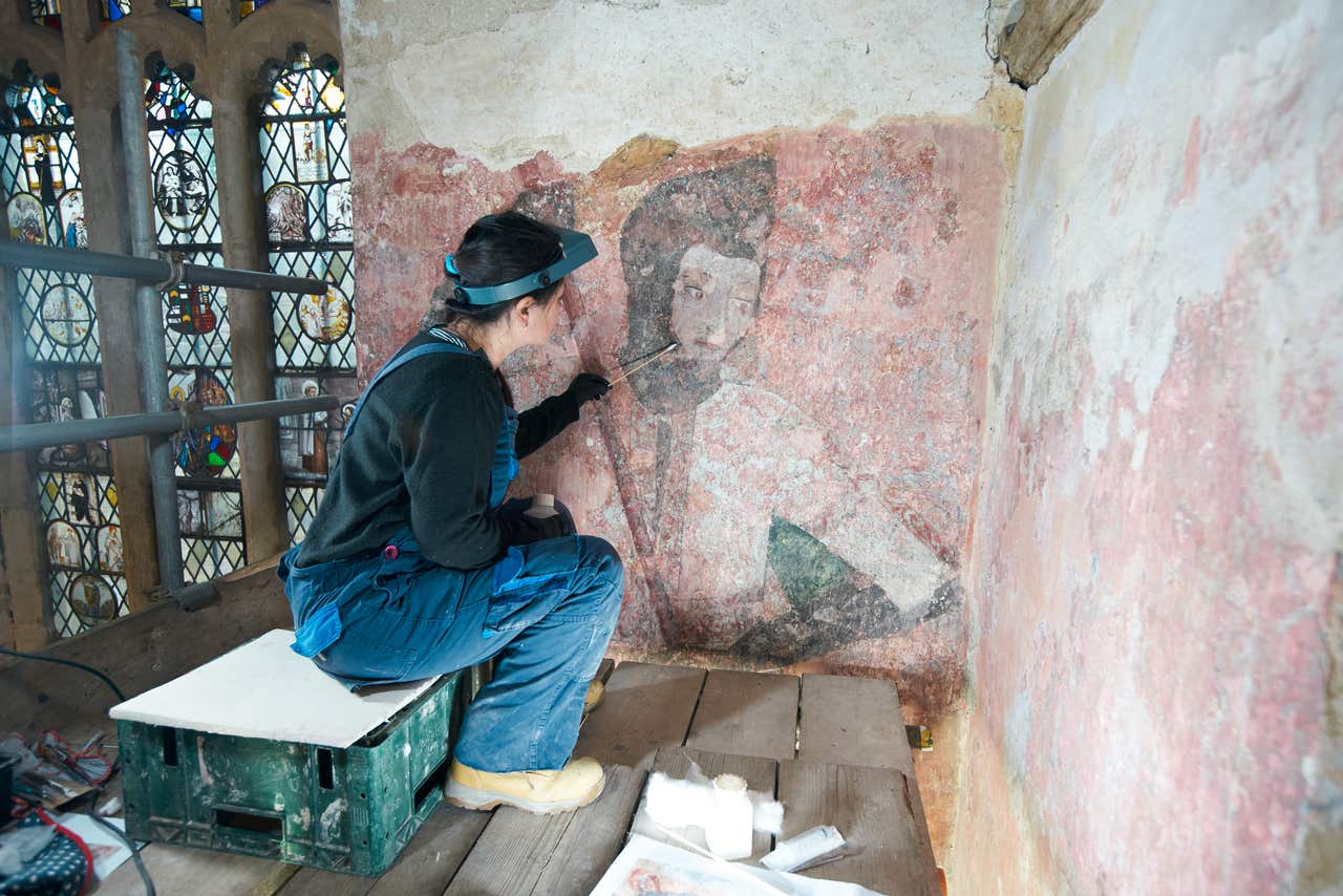 Restoration work begins on rare medieval mural of St George at Farleigh ...