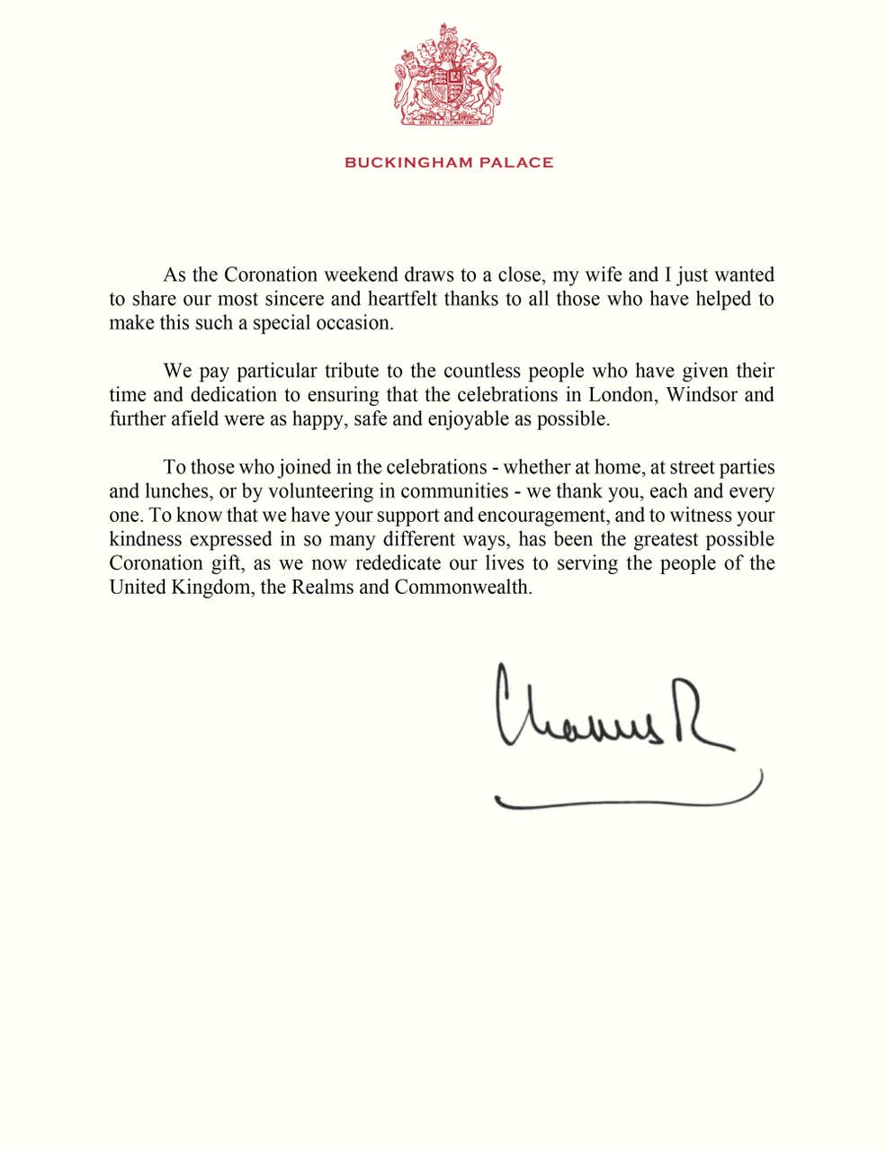 King and Queen say nation’s support ‘greatest possible coronation gift ...