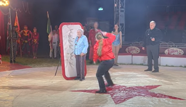 Woman, 99, achieves dream of being knife-thrower’s target in circus ...