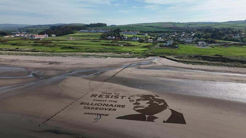 Donald Trump protest art created on beach near Turnberry golf resort ...