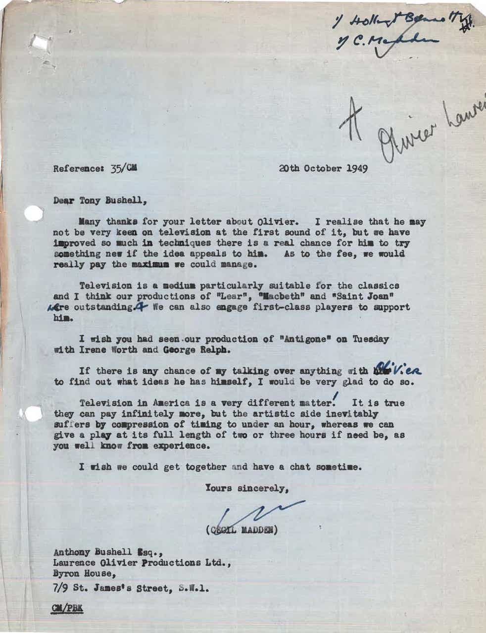 Documents reveal how BBC sought Laurence Olivier for debut TV ...