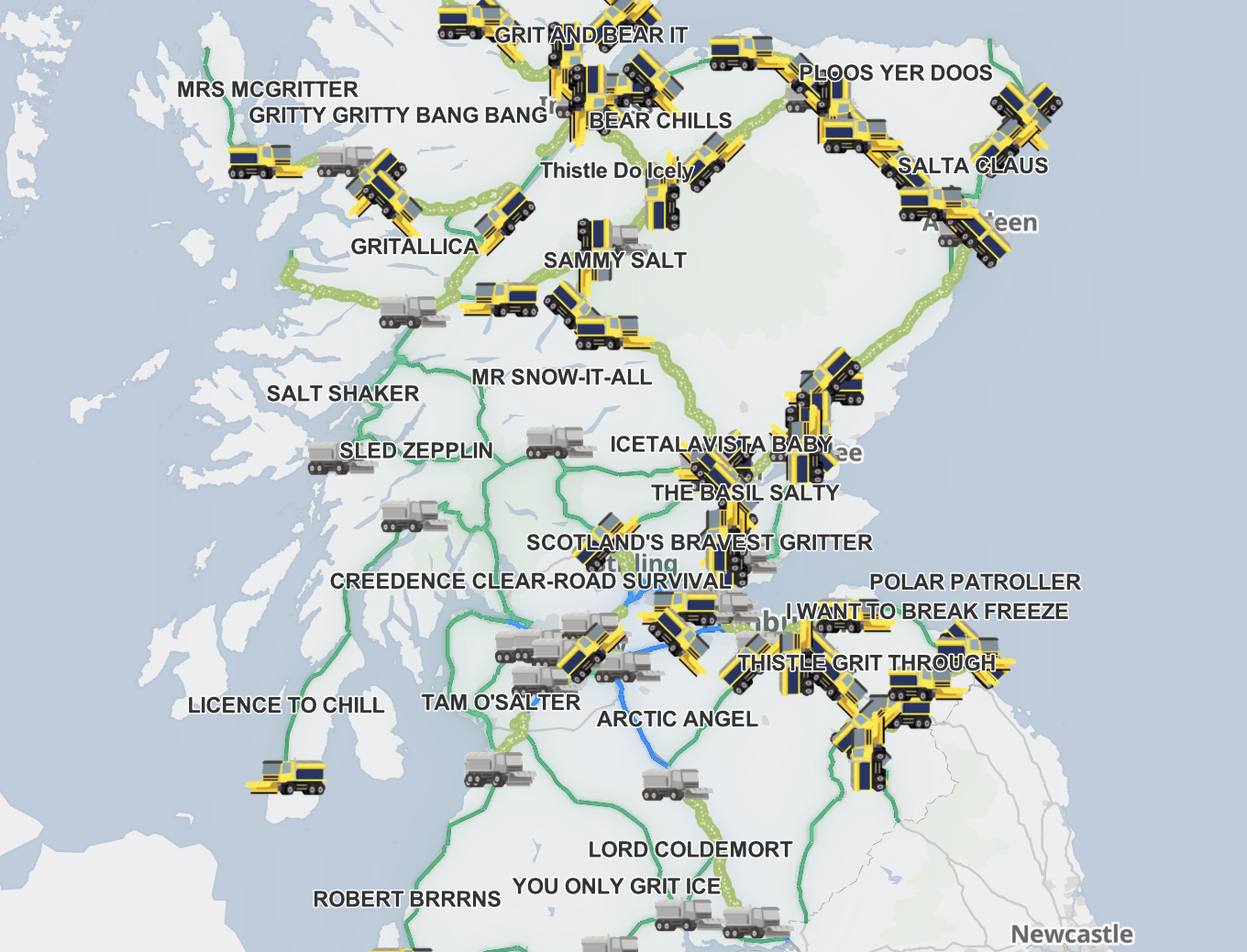 Scotland’s team of wittily-named gritters tackle snowy conditions ...